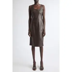 FERRAGAMO Plongé Lambskin Leather Midi Dress - Expresso/espresso