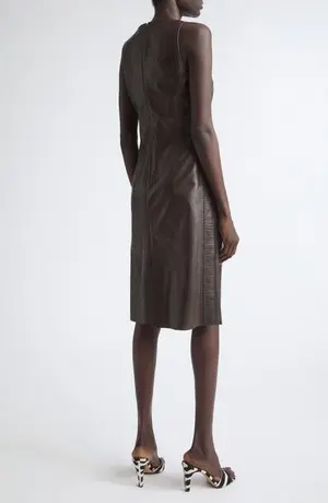 FERRAGAMO Plongé Lambskin Leather Midi Dress