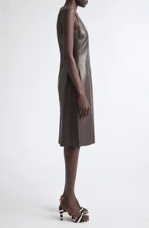 FERRAGAMO Plongé Lambskin Leather Midi Dress