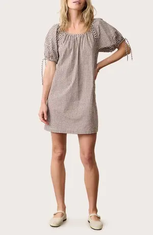 Marine Layer Aleca Gingham Pima Cotton Minidress - Chocolate Gingham