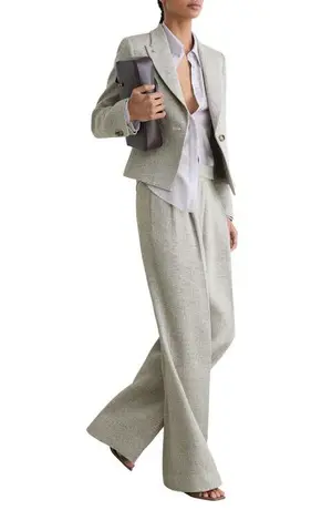 REISS Ezra Herringbone High Waist Wide Leg Pants