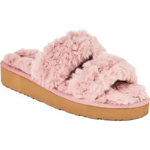 Minnetonka Teddy Faux Fur Two Band Slipper Blush