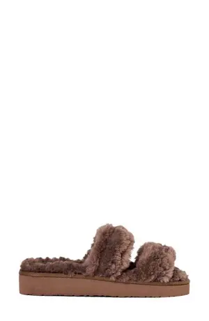 Minnetonka Teddy Faux Fur Two Band Slipper - Chocolate