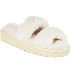 Minnetonka Teddy Faux Fur Two Band Slipper Cream