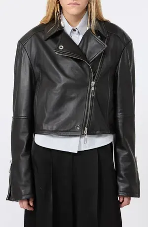 Sportmax Vicario Leather Crop Jacket With Fringe