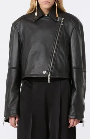 Sportmax Vicario Leather Crop Jacket With Fringe