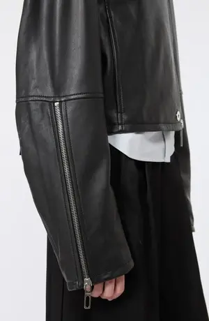 Sportmax Vicario Leather Crop Jacket With Fringe