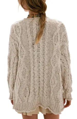 Free People Opal Cable Knit Cardigan - Tea