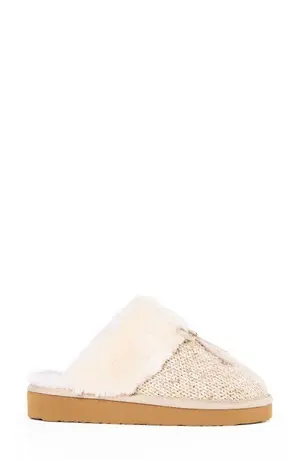 Minnetonka Fluffy Scuff Slipper - Sparkle Tan