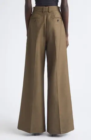 HEIRLOME Laurence Pleated Wool & Silk Wide Leg Trousers