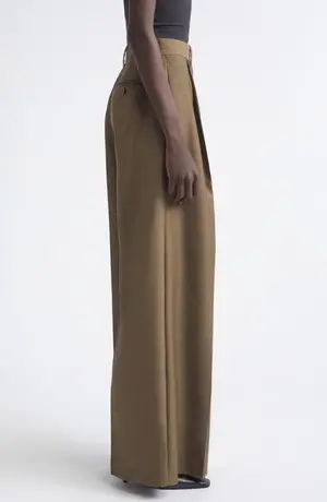 HEIRLOME Laurence Pleated Wool & Silk Wide Leg Trousers