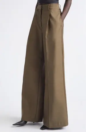 HEIRLOME Laurence Pleated Wool & Silk Wide Leg Trousers