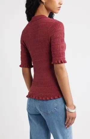 OPEN EDIT Textured Short Sleeve Cardigan - Red Ruby