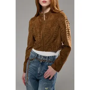 AZALEA WANG Studded Faux Suede Moto Jacket