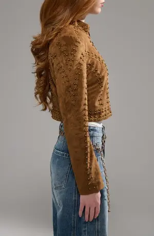 AZALEA WANG Studded Faux Suede Moto Jacket