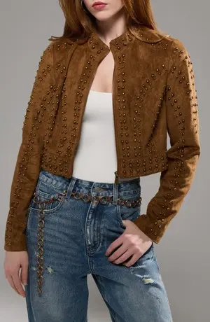 AZALEA WANG Studded Faux Suede Moto Jacket
