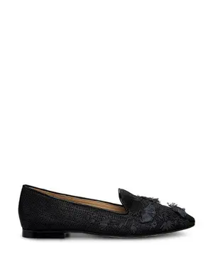 ARTEANA Flora Embroidered Raffia Smoking Slippers - Black