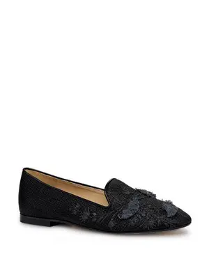 ARTEANA Flora Embroidered Raffia Smoking Slippers - Black