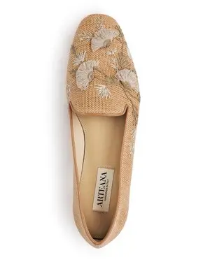 ARTEANA Flora Embroidered Raffia Smoking Slippers