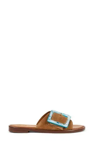 Penelope Chilvers Biarritz Buckle Suede Slide Sandal - Tan