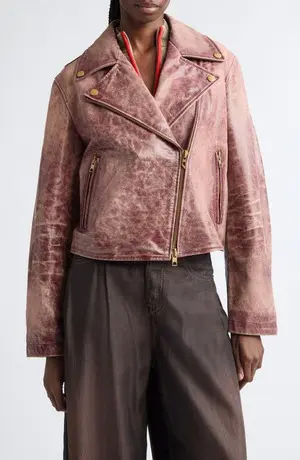 DIESEL® L-unatic Distressed Leather Moto Jacket - Cognac