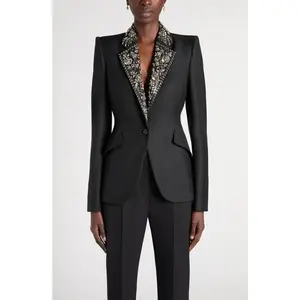 Alexander McQueen Embroidered Lapel Single-breasted Wool Jacket - Black