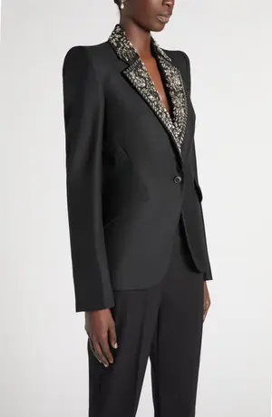 Alexander McQueen Embroidered Lapel Single-breasted Wool Jacket
