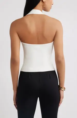 OPEN EDIT Ribbed Halter Neck Sweater Top - Ivory