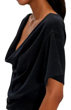 Free People Waterfall Cowl Neck Top - Black