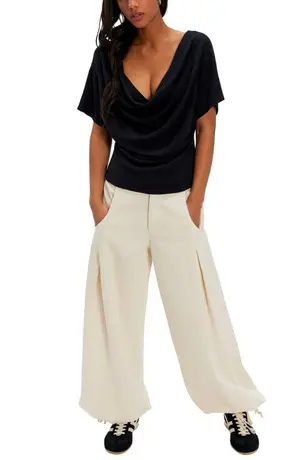 Free People Waterfall Cowl Neck Top - Black