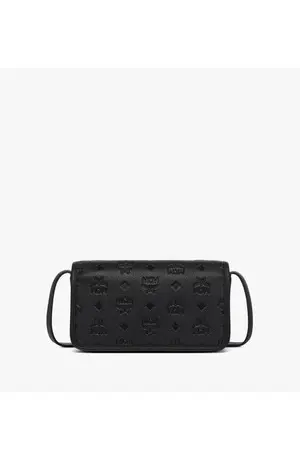 Mcm Aren Crossbody Wallet In Embossed Monogram Leather - Black