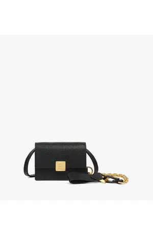 Mcm Aren Airpods Pro Charm In Calfskin With Chain Strap - Black