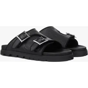 Mcm Sandals In Embossed Monogram Leather - Black