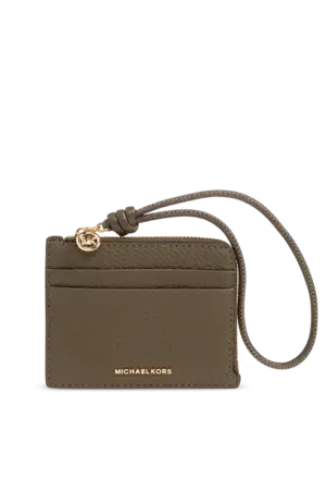 Michael Kors Leather Card Holder With Logo - Green