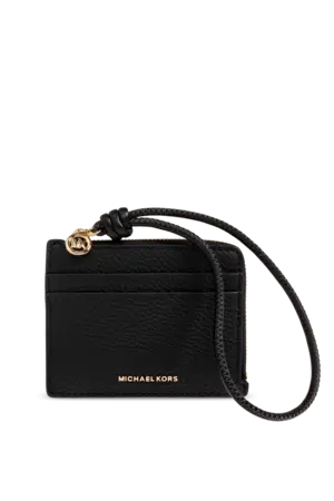 Michael Kors Leather Card Holder With Logo - Black