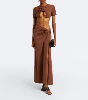 Christopher Esber Gathered Jersey Maxi Skirt With Brass Insert