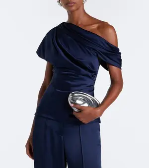 Simkhai Phoebe One-shoulder Draped Satin Top - Blue