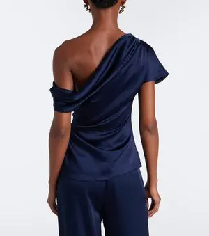 Simkhai Phoebe One-shoulder Draped Satin Top - Blue