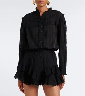 MARANT ETOILE Embroidered Cotton Voile Blouse - Black
