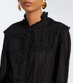 MARANT ETOILE Embroidered Cotton Voile Blouse - Black