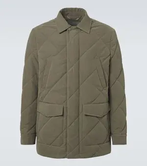 Canali Quilted Puffer Jacket With Leather Trim - Green