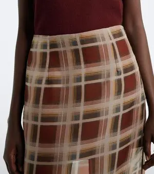 FRAME Check Silk Midi Skirt