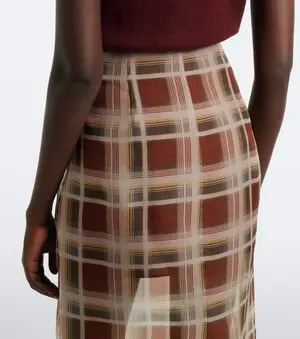 FRAME Check Silk Midi Skirt