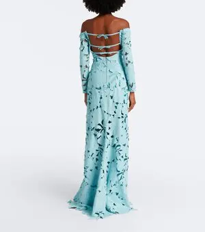 Costarellos Off-shoulder Floral Guipure Lace Gown - Blue