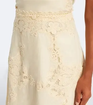 Ulla Johnson Fleur Crochet-trimmed Linen Midi Skirt - White