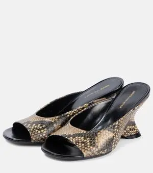 Dries Van Noten Snake-effect Leather Mules - Beige