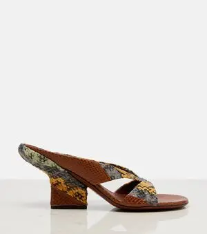Dries Van Noten Snake-effect Leather Wedge Sandals