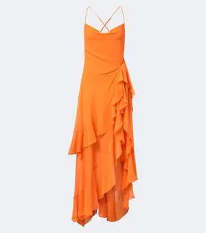 Retrofete Samara Gathered Chiffon Maxi Dress - Orange
