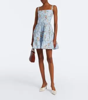 Agua Bendita Floral Tiered Linen Mini Dress