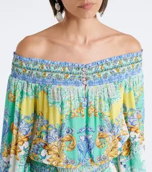Camilla Off-shoulder Printed Embellished Silk Minidress - Multicoloured